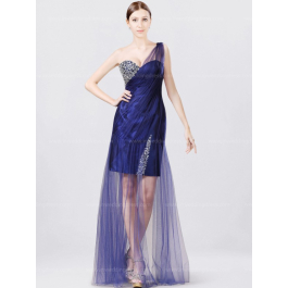 Prom Dress with One Shoulder Tulle Overlay $182