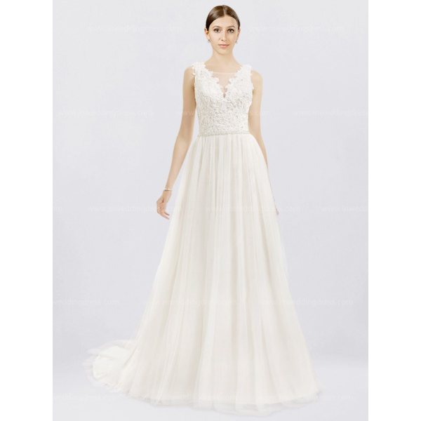 Simple Beach Wedding Dress with Lace $248